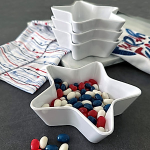 UPware 4-Piece Melamine Mini Bowls Star Decor Small Serving Bowl for Dessert, Snack, Ice Cream, Nuts or fruit, 5.5 Inch Melamine Dessert Bowls Star Shape Bowl (Patriotic Star, White)