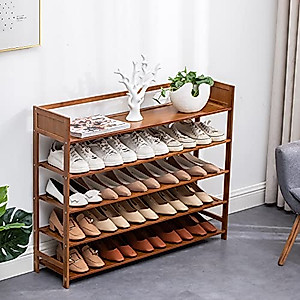 Bathrena 5 Tiers Bamboo Shoe Rack Shoe Rack Cabinet Storage Organizer Free Standing Wooden Shelf Stand Shoe Shelves Shoe Storage Organizer Entryway Shoe Shelf Brown