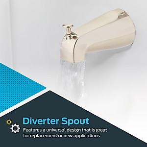 EZ-FLO 5-3/8 Inch Zinc Bath Tub Diverter Spout, 1/2 Inch IPS Pipe, Brushed Nickel, 15080