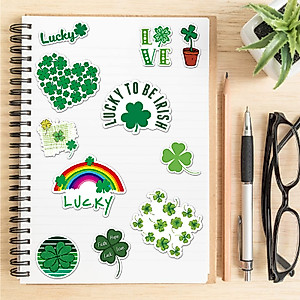FAMYGFT St Patricks Day Stickers for Kids & Adults 50PCS Shamrock Stickers Waterproof 4 Leaf Clover Sticker Green Irish Self-Adhesive Gift Labels Water Bottle Sticker Decals Classroom Party Decoration