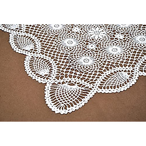 Cut to Size Vinyl Lace, Cabinet Shelf or Pantry Liner, Table Runner, Dresser or Night Stand Scarf. Crochet, Scallop Trim, Easy Clean, Stain Resistant, Measures 14x43 Inches, White, Set of 2