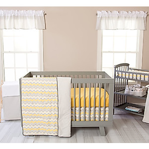 Trend Lab Buttercup Zigzag 3 Piece Crib Bedding Set, Can Be Used As A Blanket Or A Playmat for Tummy Time, Includes Quilt, Fitted Crib Sheet and Skirt