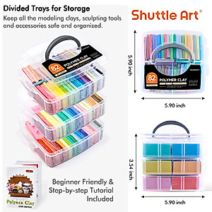 Polymer Clay, Shuttle Art 82 Colors Oven Bake Modeling Clay, Creative Clay Kit with 19 Clay Tools and 16 Kinds of Accessories, Non-Toxic, Non-Sticky, Ideal DIY Art Craft Clay Gift for Kids Adults