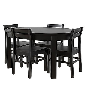Dinehome 5 Piece Extendable Round Dining Table Set for 4-6 with Storage Drawers and Four Chairs,16" Removable Leaf, Espresso