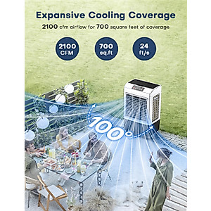 BALKO Evaporative Air Cooler, 2100CFM Windowless Air Conditioner w/7H Timer & Remote, 7H Timer & Remote, Portable for Room Garage Patio Black