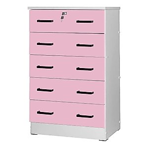 Better Home Products Cindy 5 Drawer Chest Wooden Dresser with Lock in Pink