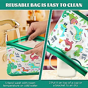 Rumia 12 Pack Reusable Food Storage Bags Dinosaur Silicone Sandwich Bags Snack Bags Leakproof Freezer Bags with Zipper Travel/Home Organization Waterproof Reusable Food Storage Bag