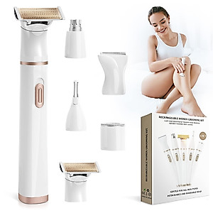 1JUSTLINK Electric Razor for Women, 5 in 1 Body Razor, Eyebrow Razor & Face Razor, USB Rechargeable Mini Foil Shaver for Face Peach Fuzz, Lips, Body, Chin, Arms