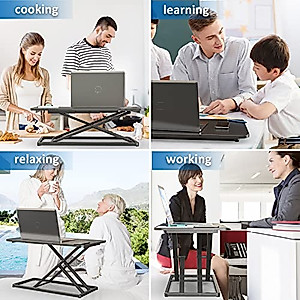 JYLH JOYSEEKER Compact Standing Desk Converter, 29.3 Inch Height Adjustable Preassembled Stand up Desktop Riser with Exclusive Handle for Laptop, Ultra Low Profile Design