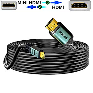 YOTETION Mini HDMI to HDMI Cable 50FT, High-Speed HDMI to Mini HDMI Support 3D 4K/60Hz 1080p 720p Compatible with Camera, Camcorder, Tablet and Graphics/Video Card, Laptop, Raspberry Pi Zero W