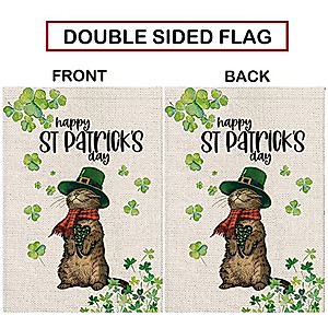 St Patricks Day Garden Flag Shamrocks Cat Vertical Double Sided Burlap Flag Happy St. Patrick's Day Holiday Farmhouse Yard Outdoor Decor 12.5 x 18 Inch