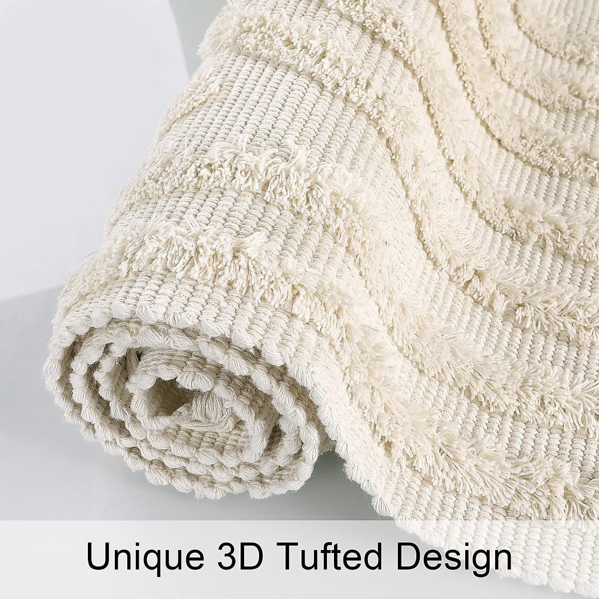 Lanffia Boho Runner Rug 2x6, Beige Bathroom Runner Washable Tufted Rainbow Rug with Tassels Indoor Farmhouse Neutral Floor Carpet for Kitchen Hallway Laundry Doorway Bedroom Living Room