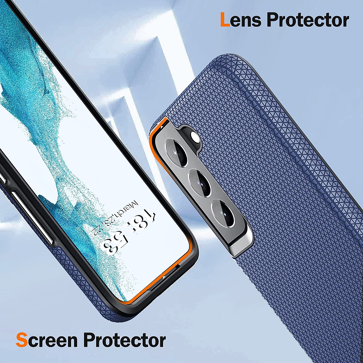 for Samsung Galaxy S22 Case with Screen Protector, Military Grade Drop Proof Protection Galaxy S22 Protective Case Rugged PC Hard & Silcone Shockproof Cover for Samsung S22 5G Phone Case Shell (Blue)