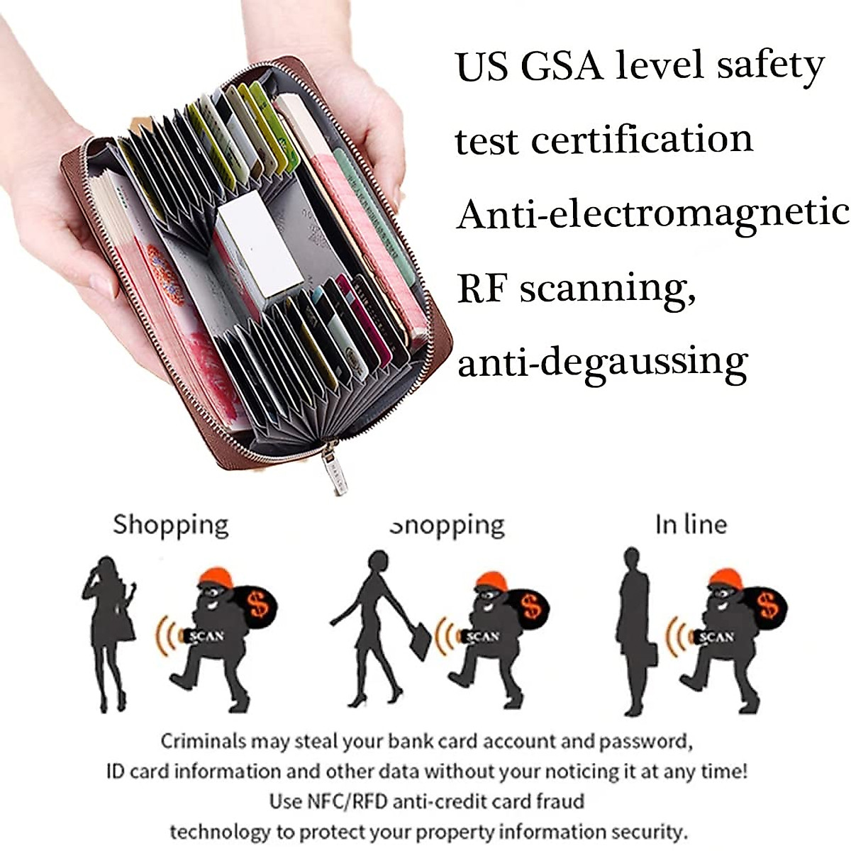 DKKD Unisex Anti-credit Card Fraud Multi-compartment Wallet, 24 Slots RFID Blocking Card Holder Large Long Leather Zipper Organizer Accordion Wallet, Huge Storage Capacity (Black)