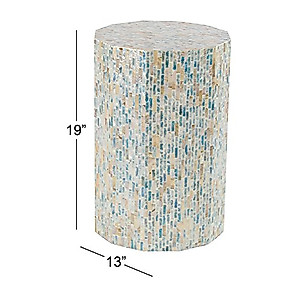 Deco 79 Mother of Pearl Shell Handmade Side End Accent Table End Table, Side Table 13" x 13" x 19", Blue