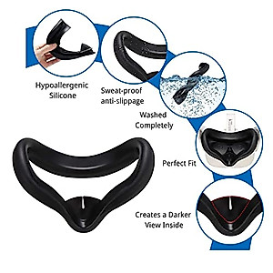 3Pcs VR Silicone Cover Eye Pads for Oculus Quest 2 Sweat Proof Lightproof Non-Slip Washable Comes with 5pcs Disposable Eye Covers (Pink+Gray+Purple)