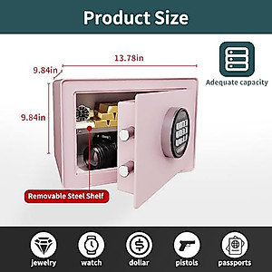 GOLDENKEY Digital Security Safe and Lock Box,Small Safe box for Money, Keypad Lock,Perfect for Home Office Hotel Business Jewelry Gun Use Storage,0.5 Cubic Feet,Pink