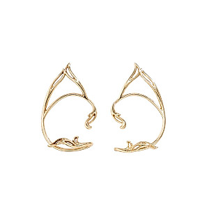 kenjudess Gothic Elf Ear Cuffs 2pcs Cute Cat Ear Wrap Non-Pierced Cartilage Climber Earrings Cosplay Party Ear Accessories for Women Teens Girls (Gold)