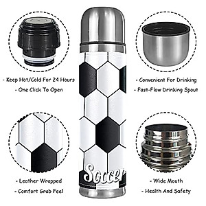 Soccer Background Stainless Steel Water Bottle Leak-Proof, Double Walled Vacuum Insulated Flask Thermos Cup Travel Mug 17 OZ