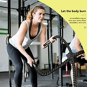 Max4out Battle Ropes 1.5 inch 30 ft - Polyester Workout Rope Heavy for Home Body Workouts Building Muscle, Gray Black