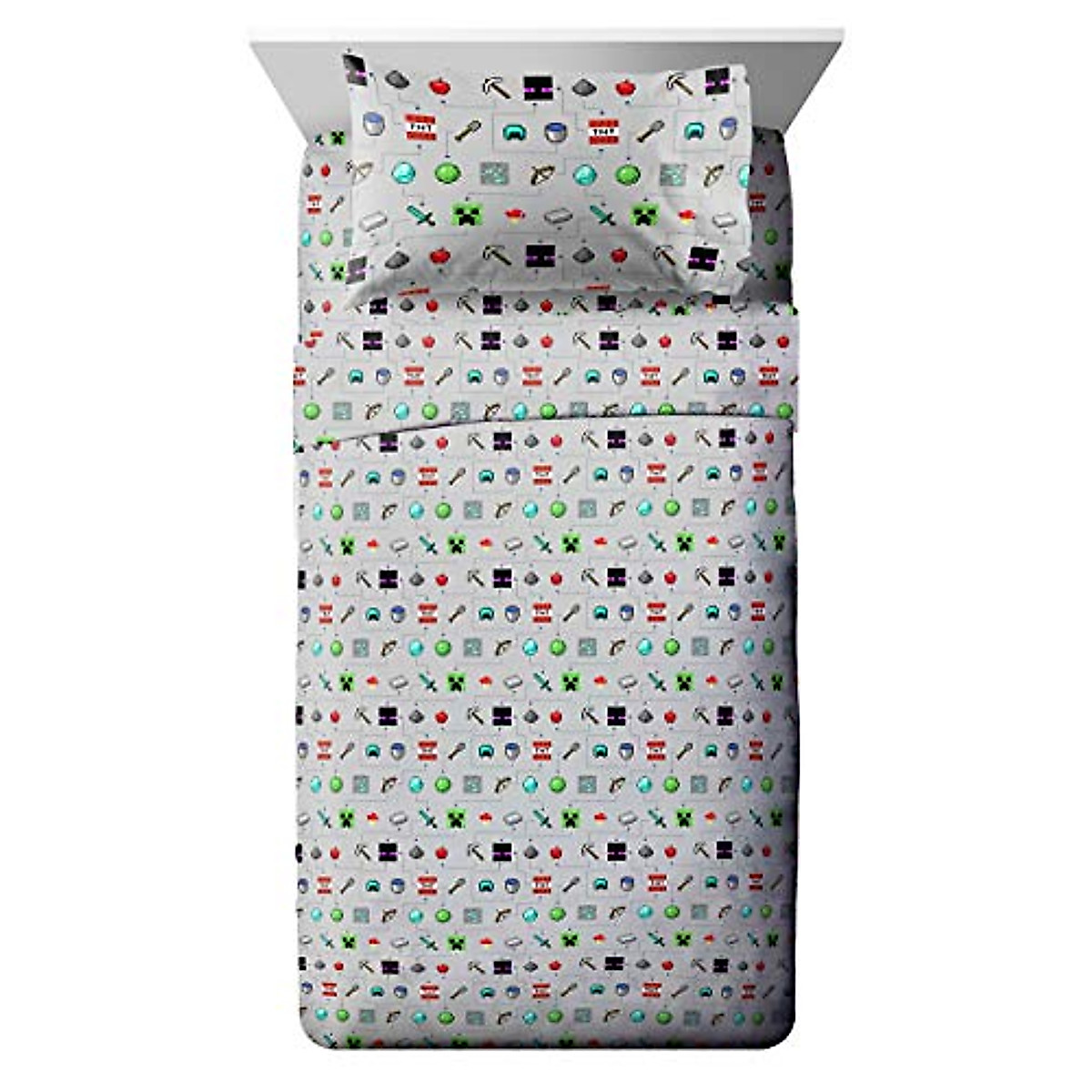 Jay Franco Minecraft Monster Hunters 4 Piece Twin Bed Set - Includes Reversible Comforter & Sheet Set - Bedding Features Creeper - Super Soft Fade Resistant Microfiber (Official Minecraft Product)