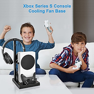 Joso Cooling Fan Vertical Stand for Xbox Series S, with Dual Controller Charging Station, Headset Stand, 1400mAh Rechargeable Battery Pack - Black