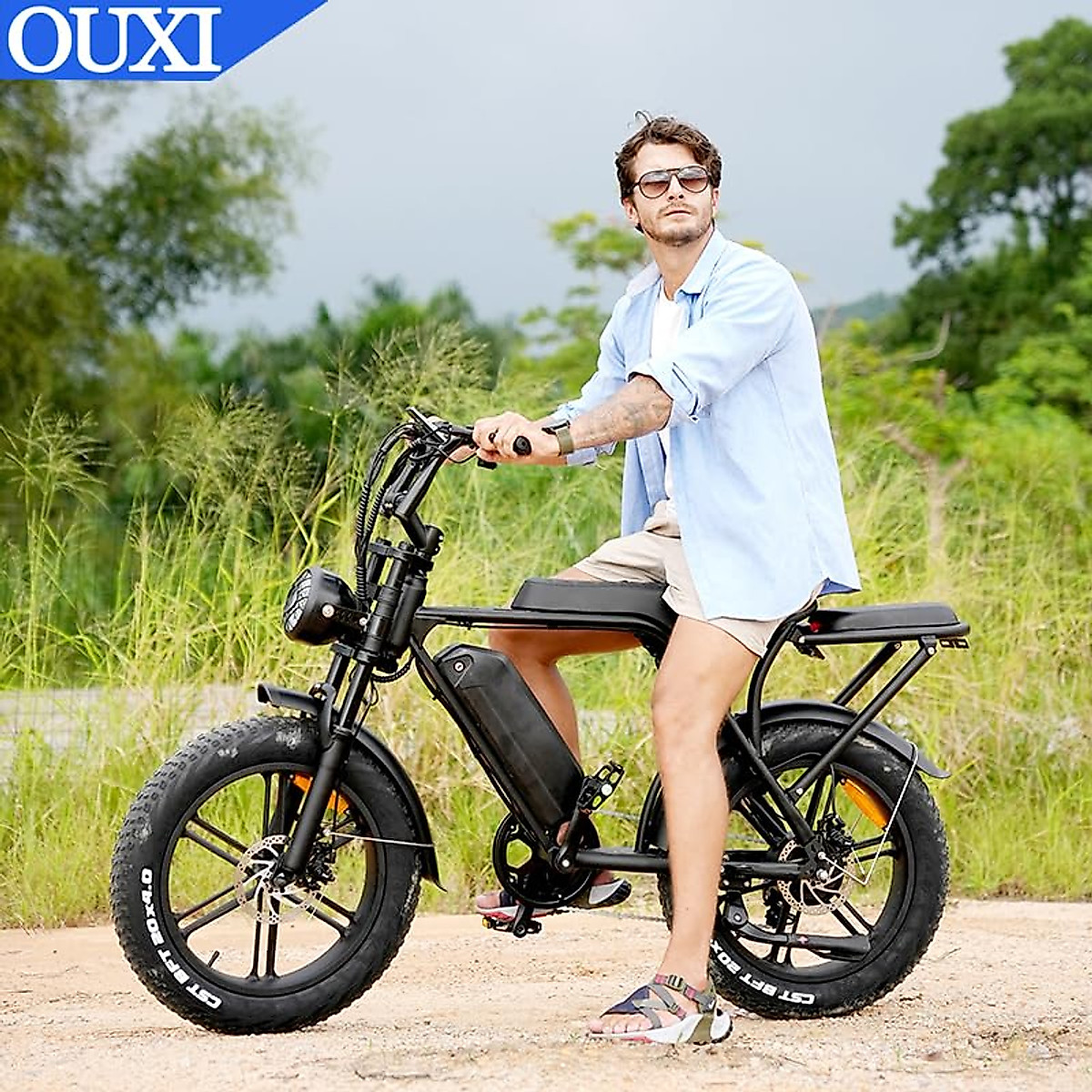 OUXI V8 Electric Bike Adults, Electric Mountain Bike with 750W Motor 48V 15Ah Removable Larger Battery 31MPH 20'' Fat Tire E Bike Shi-Mano 7-Speed Adult Electric Bicycles (Black)