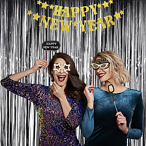 Black [Tinsel] Foil Fringe [Curtain]s, Melsan 3.2 x 8 ft Streamer Backdrop for Birthday, Graduation, Fiesta, Halloween [Party] Decor - Pack of 2