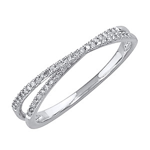 10K White Gold Diamond Bypass Wedding Band Ring (0.14 Carat) (Ring Size 7)