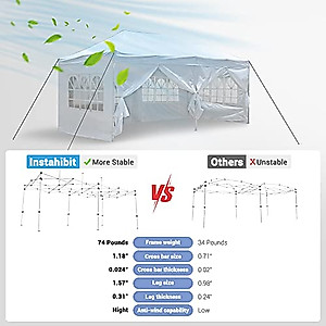 Instahibit 10x20FT 95LB Heavy Duty Outdoor Pop Up Canopy Enclosed Wedding Backyard Party Event Tent White with Sidewall