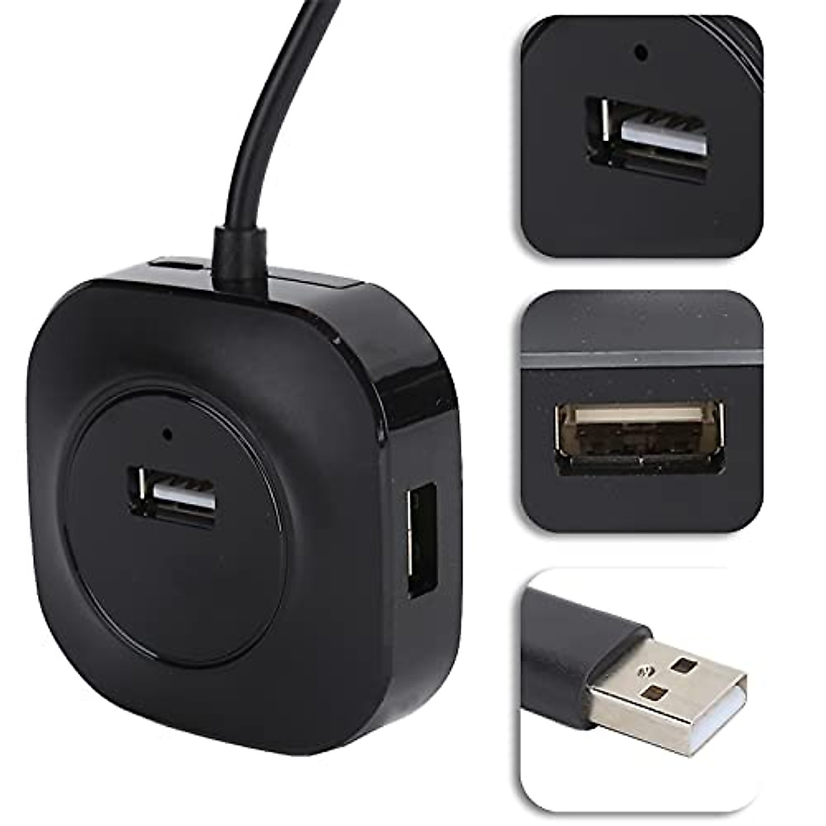 USB Hub, 4 USB2.0 Ports Adapter Charger, Ultra Slim Data Splitter PVC, 1.2 Meter / 3.9ft, Plug and Play, for Flash Hard Disk Keyboard 2.0