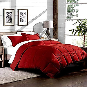 Soft Bed in Bag 1000 Series Egyptian Cotton 7 Piece 500 GSM Warm Comforter Set ( Comforter + Flat Sheet + Fitted Sheet 16" Deep + 4 Pillow Cases ) Bedding Set Oversized King Burgundy