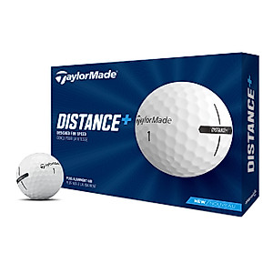 TaylorMade 2021 TaylorMade Distance+ Dozen Golf Balls, White (1 box with four lines of 3 balls each, 12 golf balls in total)