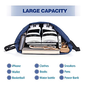 BAVELOE Drawstring Backpack Sports Gym Bag Wet Pocket & Shoe Compartment, Water-Resistant String Bag for Women Men(Navy Blue)