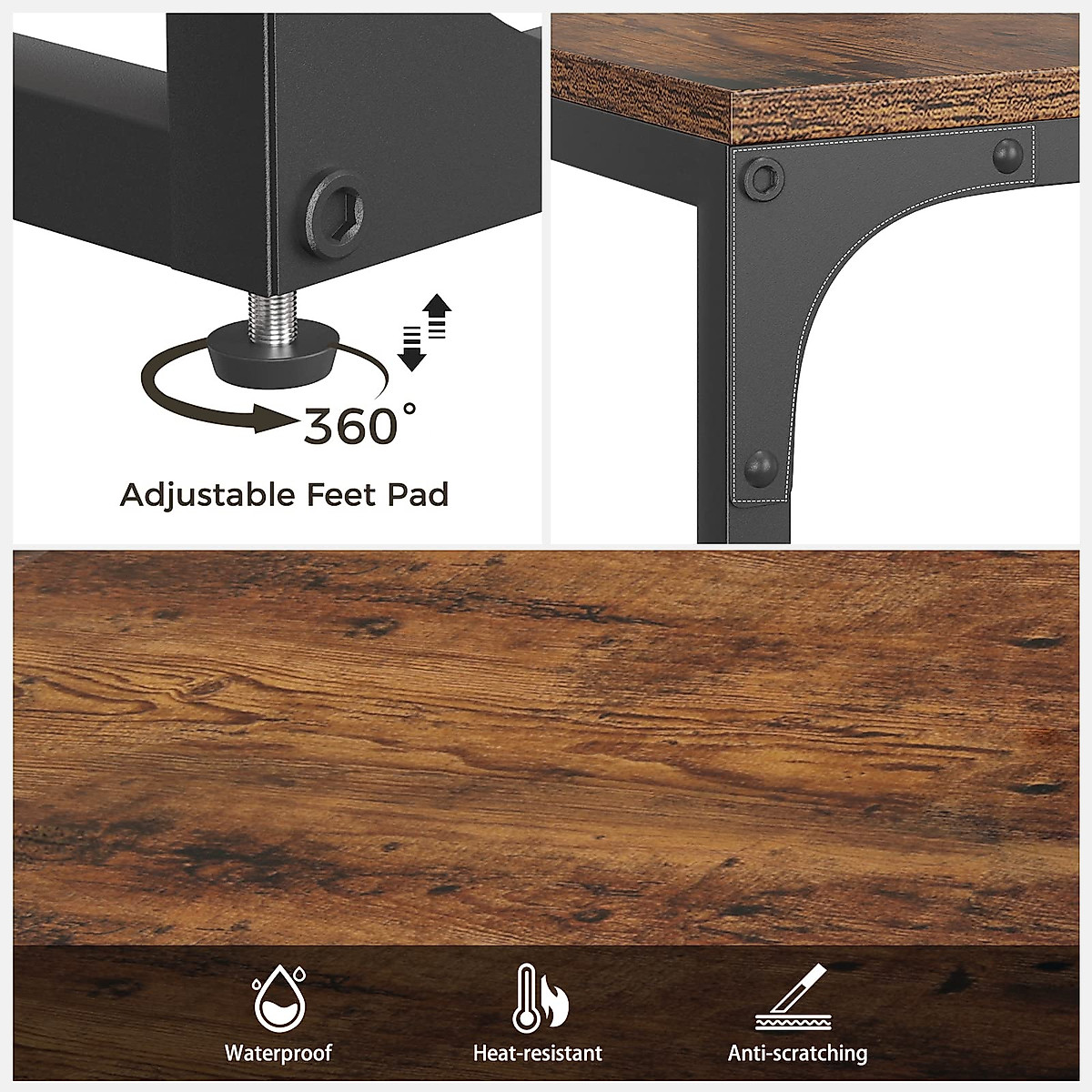 C Table End Table with Charging Station, Side Table with USB Ports and Outlets for Small Spaces, Nightstand with Metal Frame for Living Room, Bedroom, Office, Rustic Brown and Black HCT002