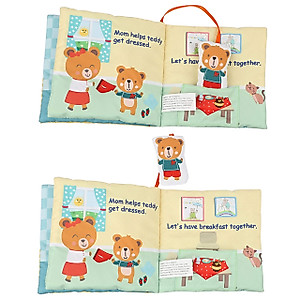 Teddy Bear Baby Book Toy Cloth Crinkle Books for Babies Infant Toddler, Chewing Toys 0-6-12 Months Activity Soft Mirror Toy Books for Baby Boy Girl Christmas Gifts Baby Shower 1-2-3 Years Old-Morning