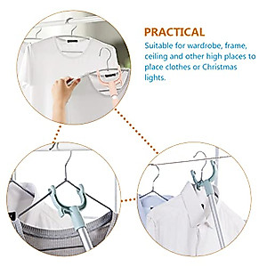 Beavorty Clothesline Outdoor 2pcs Telescoping Clothesline Retractable Clothesline Rod Clothes Reaching Rods Adjustable Reaching Pole Hanger Extend Utility Pole Hook Metal Hangers