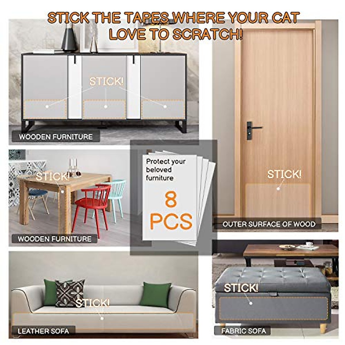 Cat Scratch Furniture Protector, 8 - Pack Cat Scratch Deterrent for Furniture, Couch Protector from Cat Claws, Anti Cat Scratch Protector, Twist Pins (Included)