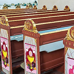 First Communion Banner Kit DIY Holy Door Hanging Decor with 2 Sheets of Diamond Stickers for Boys and Girls Decoration Set, 12 x 20 Inch (Holy Grail Pink Style)