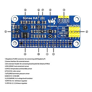 Sense HAT (B) for Raspberry Pi 4B/3B+/3B/2B/B+/A+/Zero/Zero W,Pi 40PIN GPIO Extension Header Onboard Gyroscope Accelerometer Magnetometer Barometer Temperature Humidity Multi Sensors I2C Interface