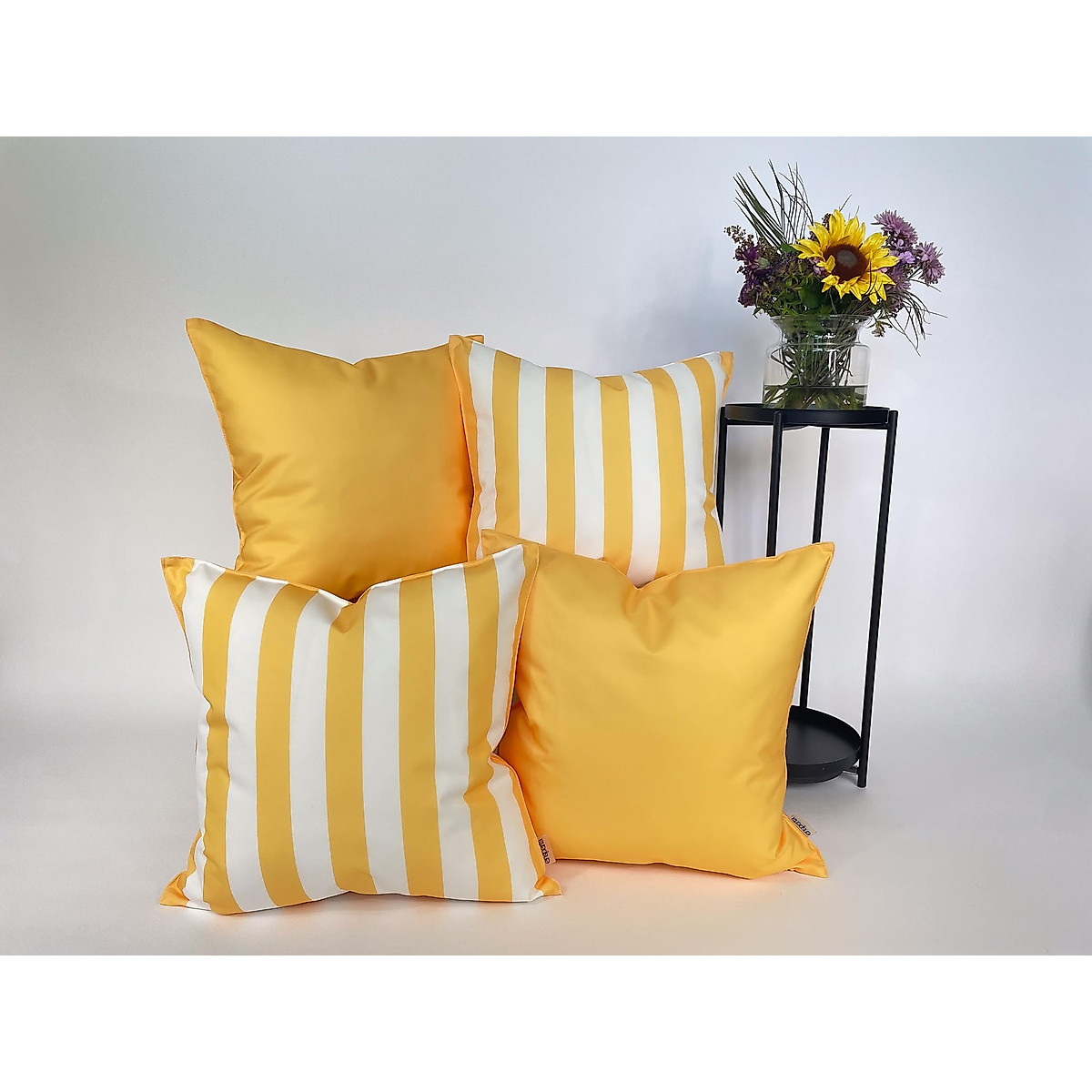 Ensperta Pack of 2 Solid and Stripe 20''x20'' Outdoor Waterproof Yellow Throw Pillow Covers Decorative Square Cushion Patio Pillows for Patio Furniture (Samoan Sun)