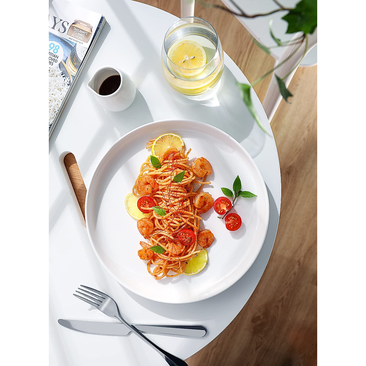 Sweese Porcelain White Dinner Plates Set of 6, 10 Inch Salad Serving Modern Round Dishes - Dishwasher, Microwave, Oven Safe, Scratch Resistant, Smooth Glaze