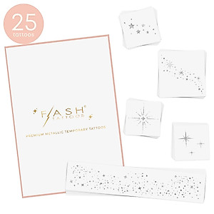 Flash Tattoos Starlight temporary tattoos | 25 temporary tattoos | Premium waterproof metallic silver glitter face Flash Tattoos | Face Sparkle, Face Glitter, Metallic Tattoo, Eye Jewel | Tattoo Freckles