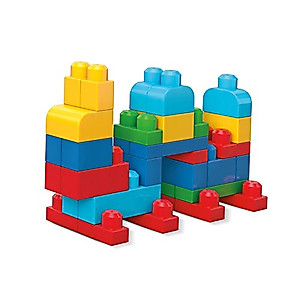 MEGA BLOKS First Builders Toddler Blocks Toys Set, Deluxe Building Bag with 150 Pieces and Storage, Blue, Ages 1+ Years