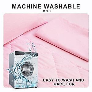 FLXXIE 4 Pieces Microfiber Toddler Bedding Set, Super Soft and Breathable Crib Sheet Set, Includes Quilted Comforter, Flat Top Sheet, Fitted Sheet, Envelope Pillow Case for Boys and Girls, Pink