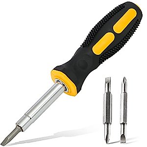 6 in 1 Screwdriver set with Comfortable Non-Slip Grip, Multi-tool Screw Driver Bit Set multipurpose, All in 1 Nut Driver with Phillips/Slotted Super Quality Steel Bits, with Built-in bit holder
