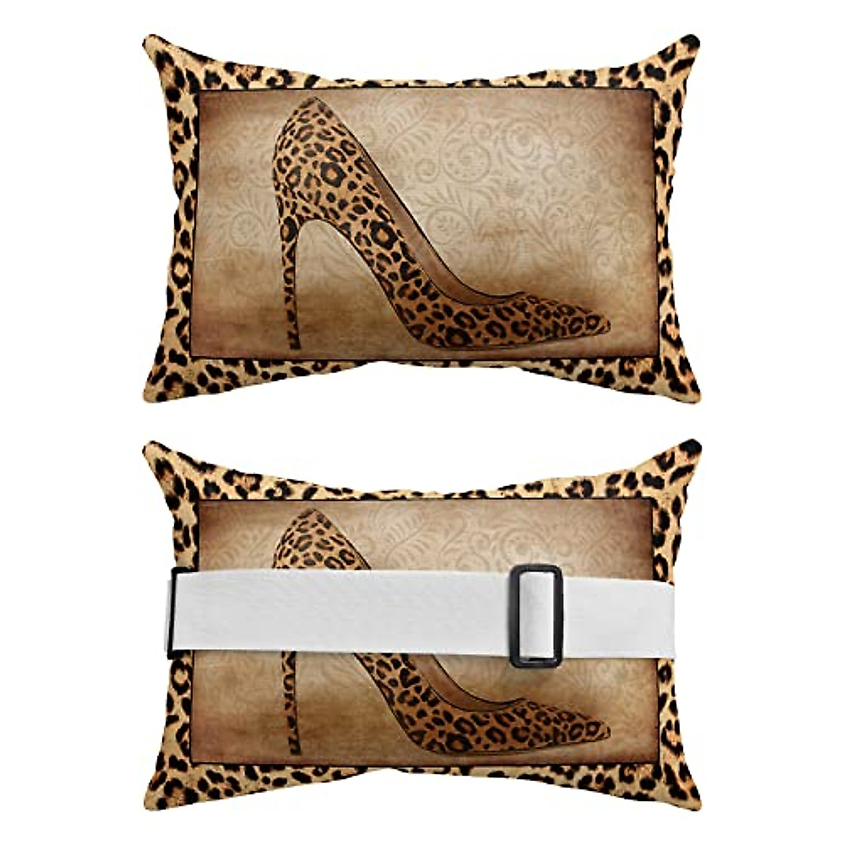 Outdoor Recliner Pillows for Lounge Chair Headrest,Sexy Leopard High Heel Shoe Waterproof Lumbar/Head Pillow with Adjustable Elastic Stripe for Patio/Office/Beach/Pool,Retro Wildlife Animal Skin