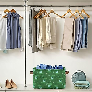 Green Crocodiles Leave Storage Basket Bins Sturdy Toy Storage Organizer Bins Laundry Basket with Handles for Living Room Clothes Nursery Closet Shelf Playroom,2 pcs