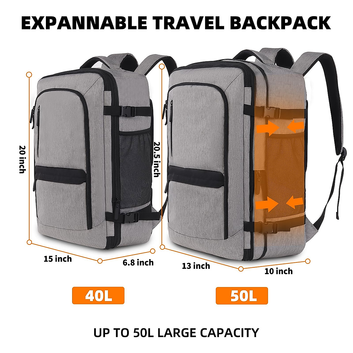 OPOALO Large Carry on Travel Backpack for Men, Business Laptop Backpack Convertible Heavy Duty Tactical Backpack Airplane Approved Waterproof for Travel Hiking Camping Daily (Hard Shell Black)