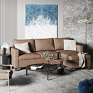 YESHOMY Convertible Sectional Sofa with Comfortable Backrest,L-Shaped Couch with Modern Cotton Fabric for Living Room, Brown